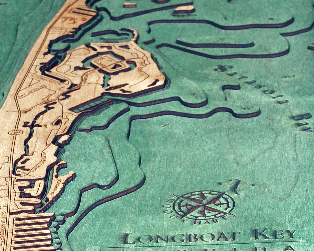 Longboat Key, Florida Wood Carved Topographic Depth Chart/Map – Lake Chart