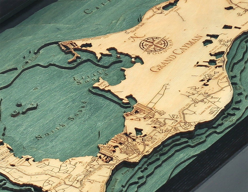 Grand Cayman Wood Carved Topographic Map – Lake Chart