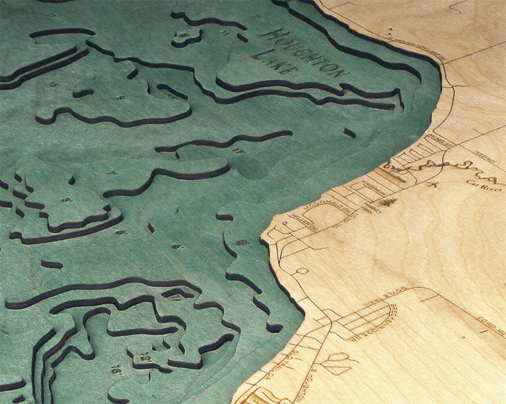 Houghton Lake, Michigan Wood Carved Topographic Depth Chart/Map – Lake ...