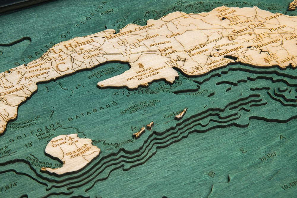 Cuba Wood Carved Topographic Depth Chart/Map – Lake Chart