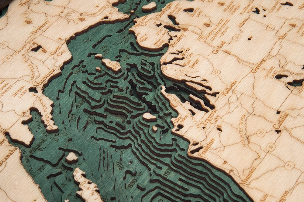 Lake Michigan Wood Carved Topographic Depth Chart/Map – Lake Chart