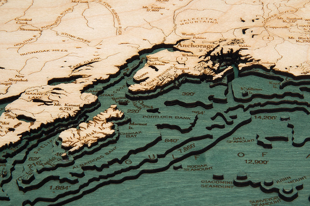 Alaska Wood Carved Topographic Depth Chart/Map – Lake Chart