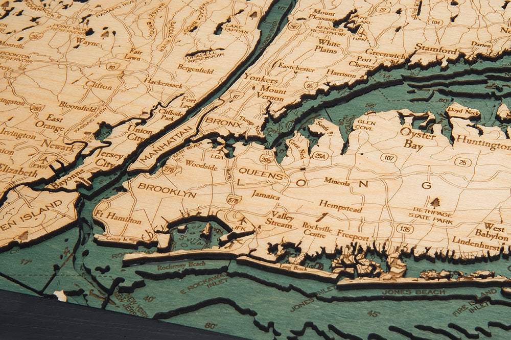 Long Island Sound Wood Carved Topographic Depth Map/Chart – Lake Chart