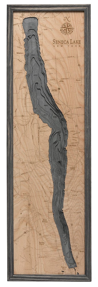 Seneca Lake Wood Carved Topographic Depth Chart/Map – Lake Chart